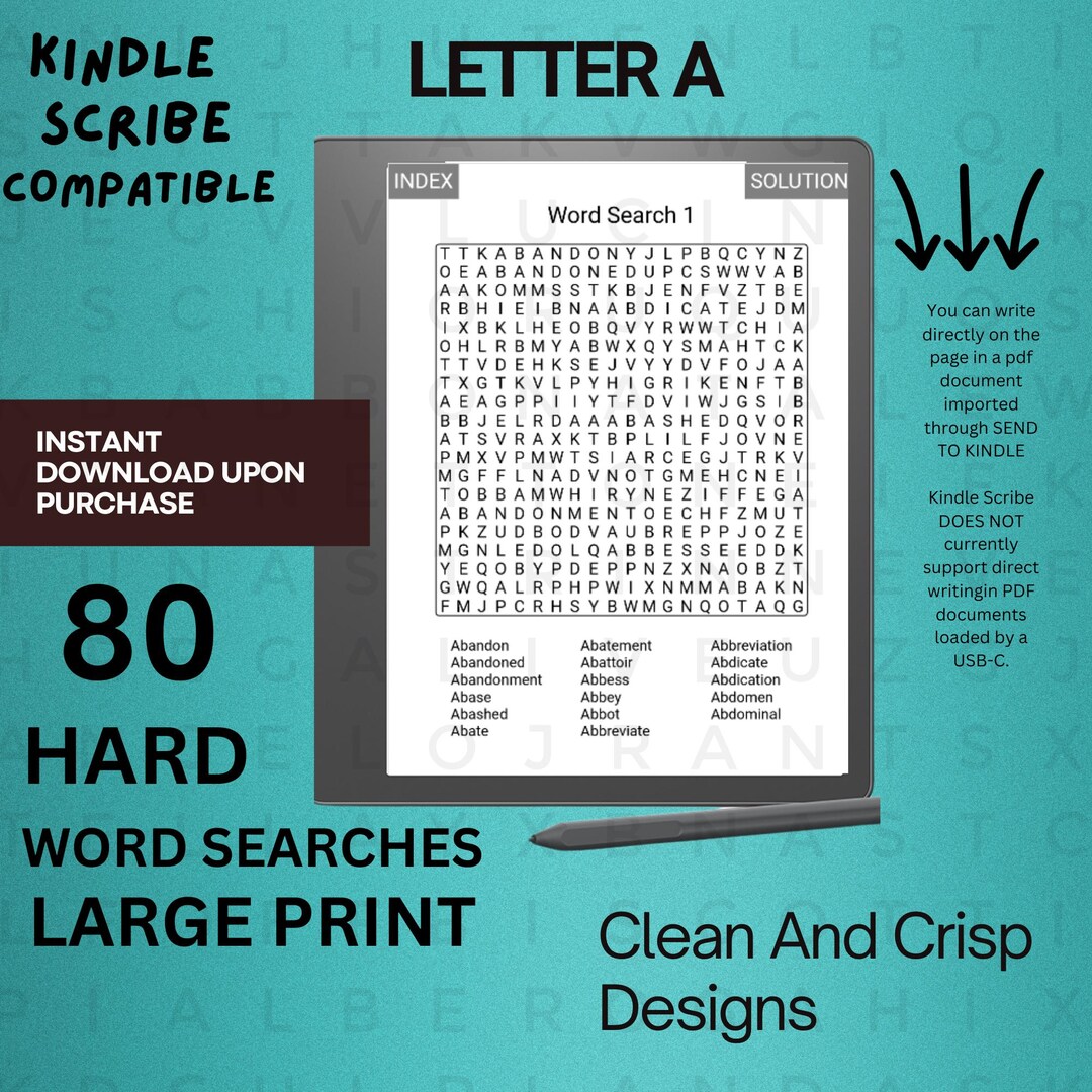 Kindle Scribe Letter A Word Search Volume 1 Large Print - Etsy
