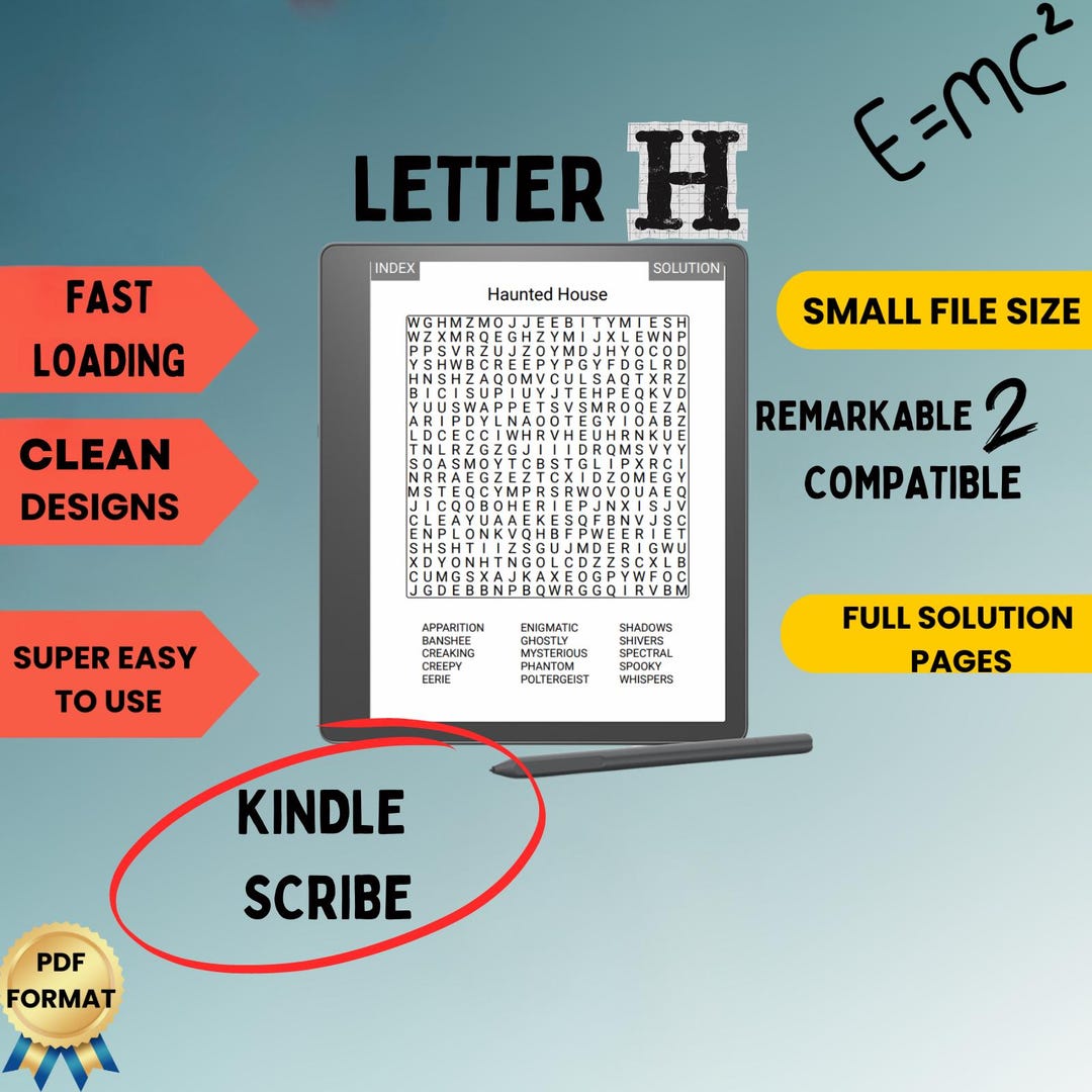 Kindle Scribe Letter H Word Search for Adults Large Print REMARKABLE ...