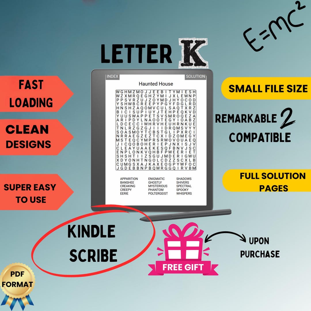 Kindle Scribe Letter K Word Search for Adults Large Print REMARKABLE ...