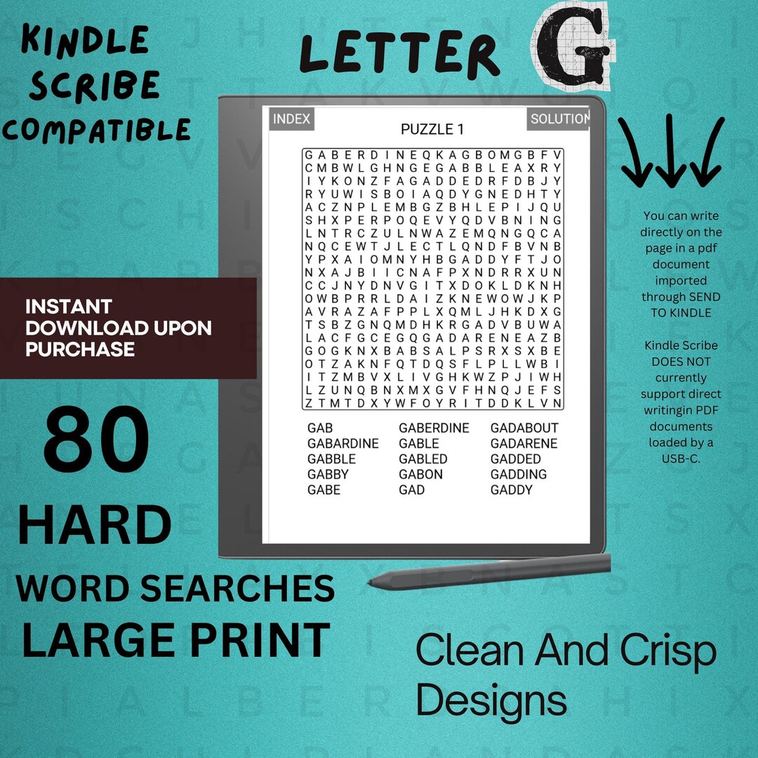 Kindle Scribe Letter G Word Search for Adults Large Print Kindle Scribe ...