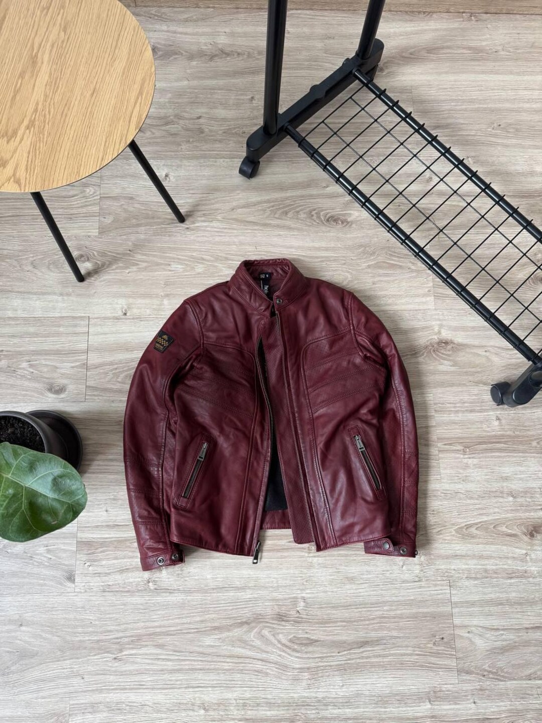 Vintage Helstons Burgundy Motorcycle Racing Biker Leather Jacket Men's ...