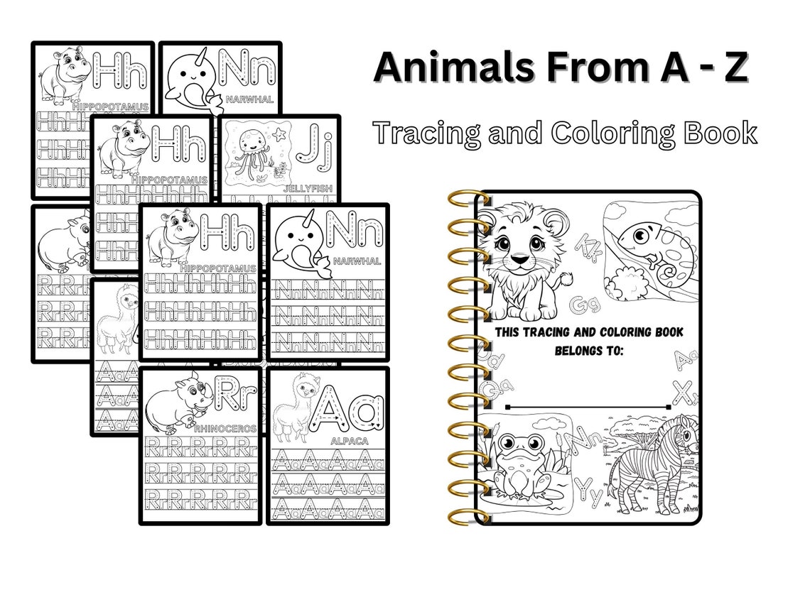 Tracing Letter Guide and Coloring Book Animals From A to Z Educational ...