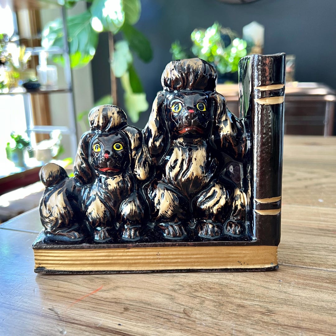 Vintage Japan Poodle Dog, Black and Gold Ceramic Bookend - Etsy
