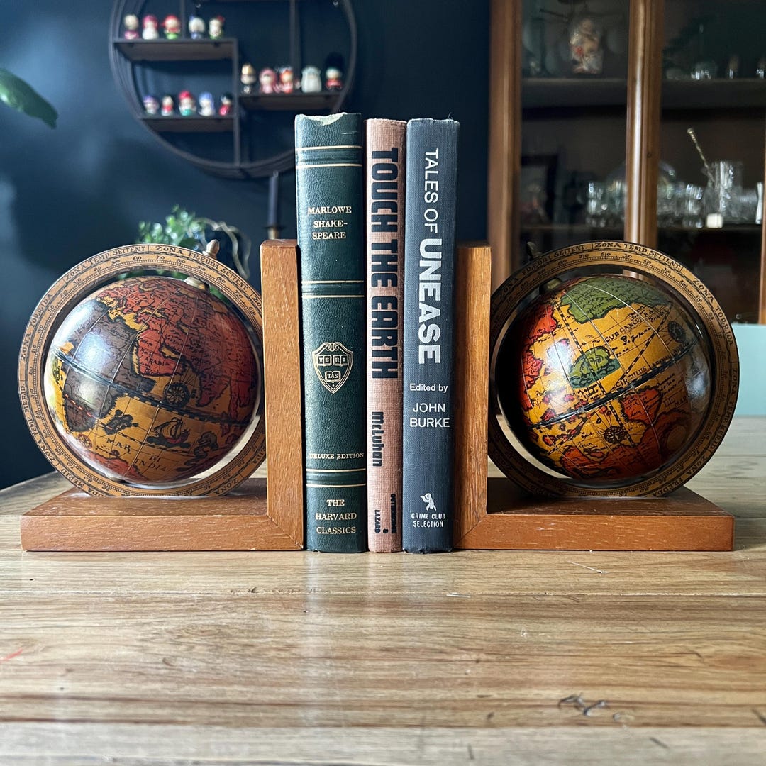 Vintage Italian Globe Bookends: Rotating Zodiac, Walnut Base - Etsy