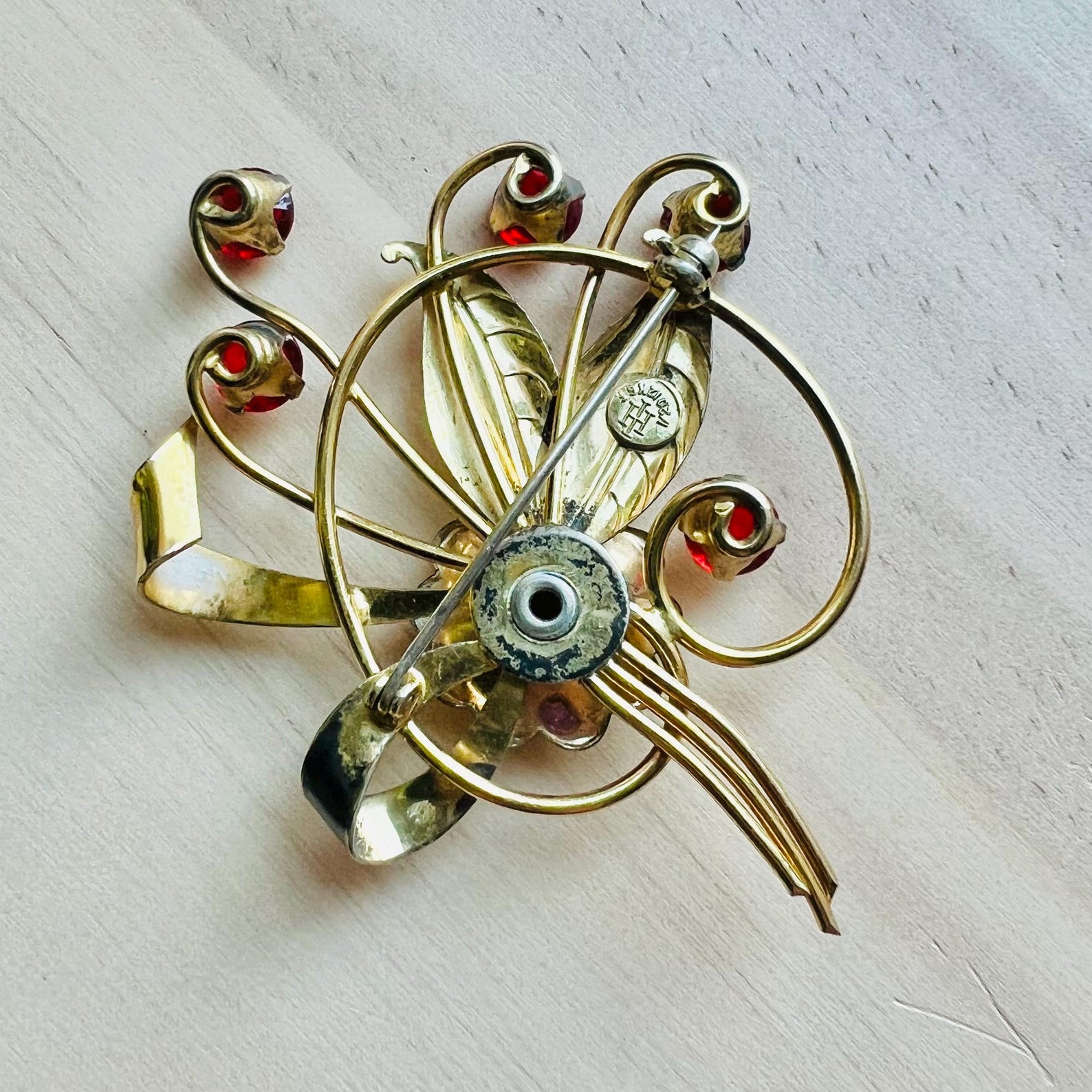 Vintage 1940s Harry Iskin 12K Gold Filled Red Garnet Crystal Flower ...