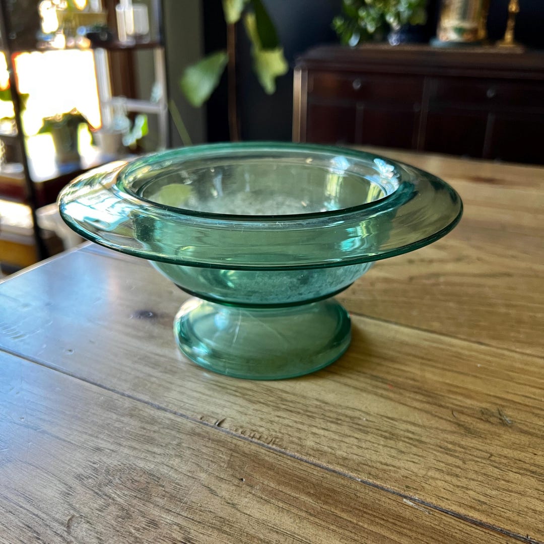 Green Glass Pedestal Bowl