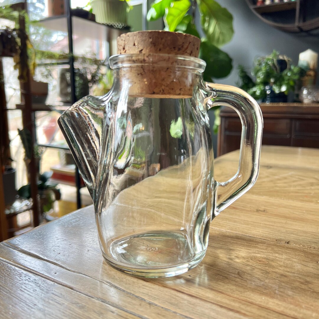 Vintage Wheaton Snub Nose Pitcher. Clear Glass Tea Pot W/ Cork Lid ...