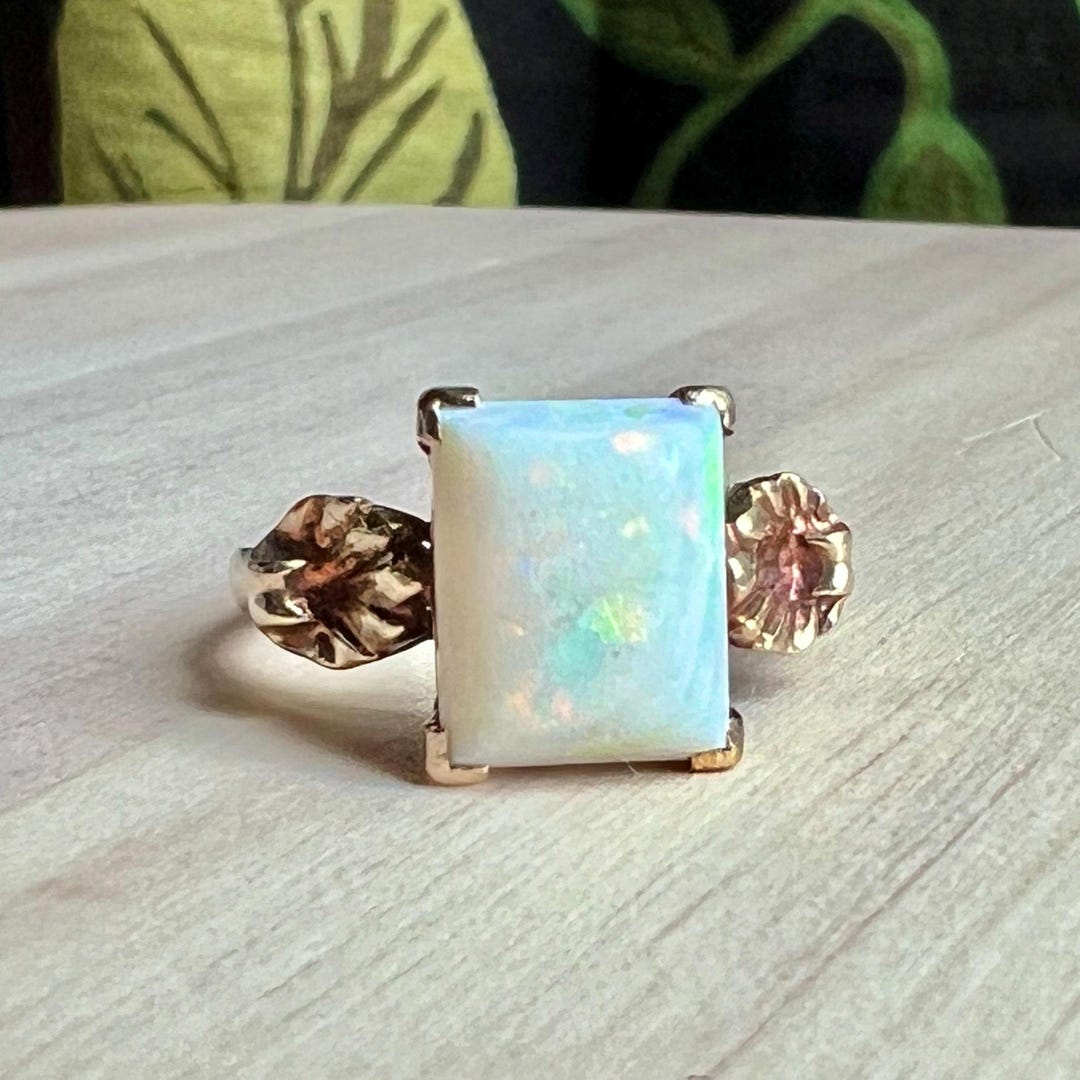 Vintage 10K Gold Opal Ring With Rectangular Stone - Etsy