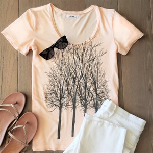 Organic Cotton Rose Pink Scoop Neck Tee With Black Trees Size Medium ...