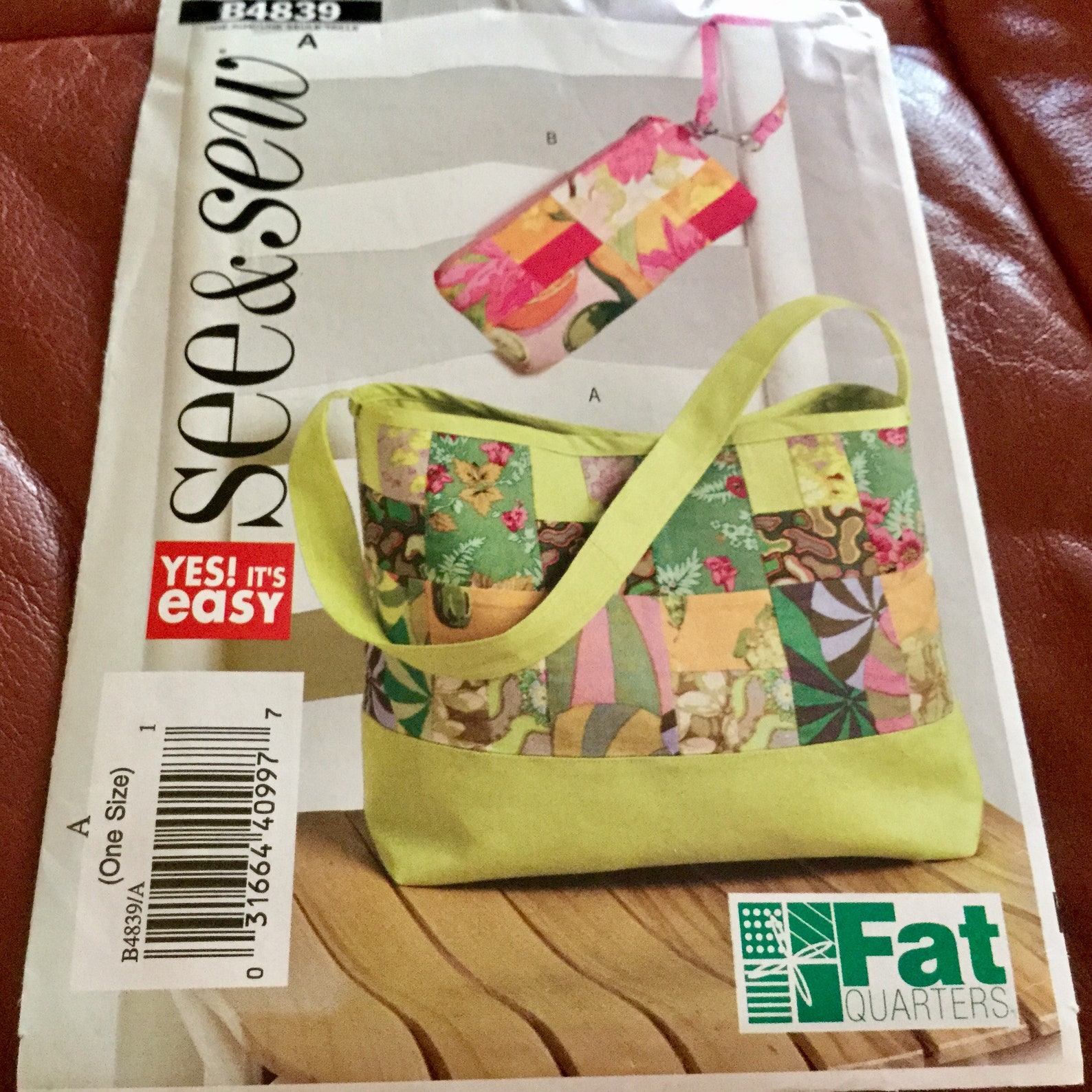 Butterick 4839 Tote Pattern From Fat Quarters 11 by 10 Bag | Etsy