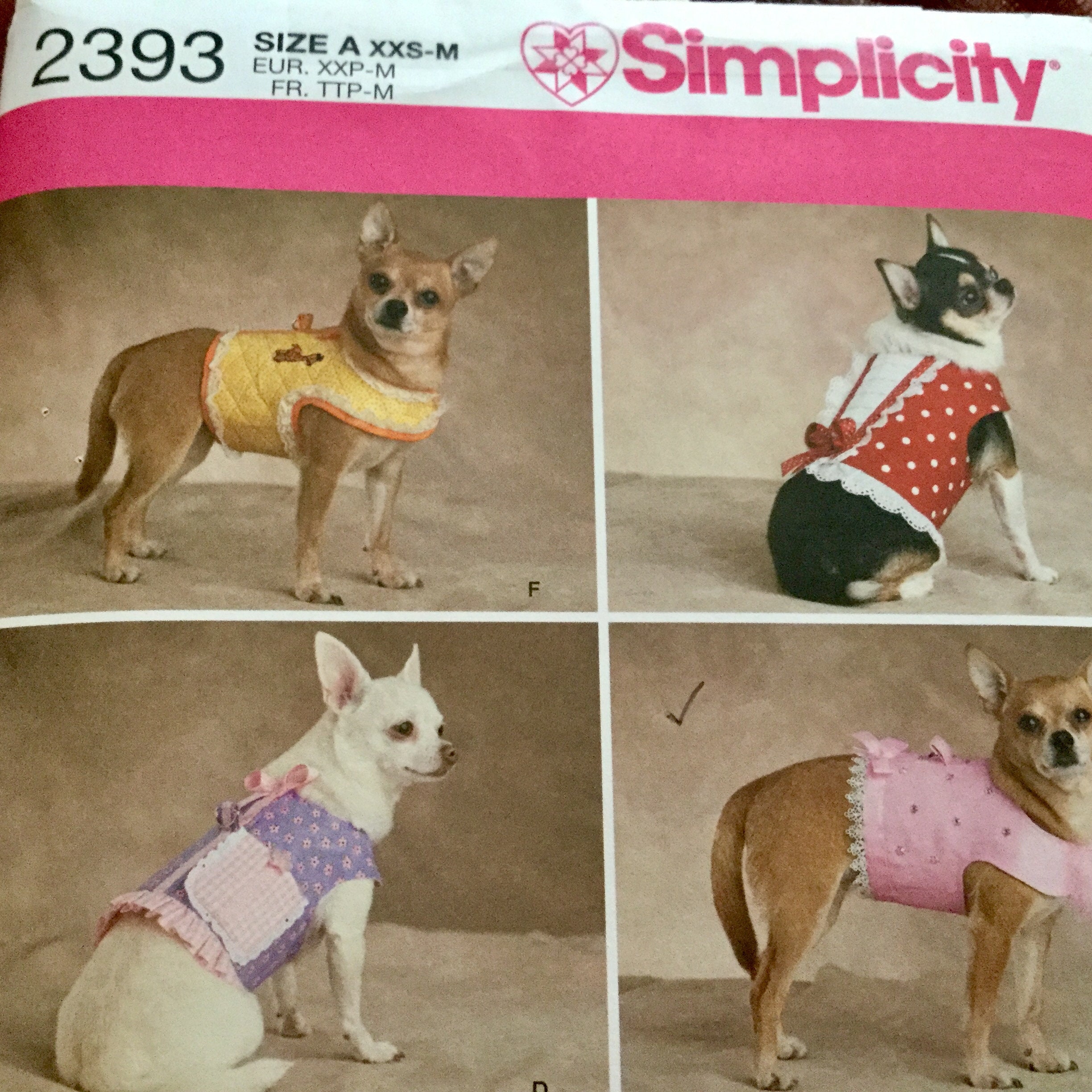 Simplicity 2493 Craft Pattern Dog Clothes Attire Size Xsmall to Medium Cut - Etsy
