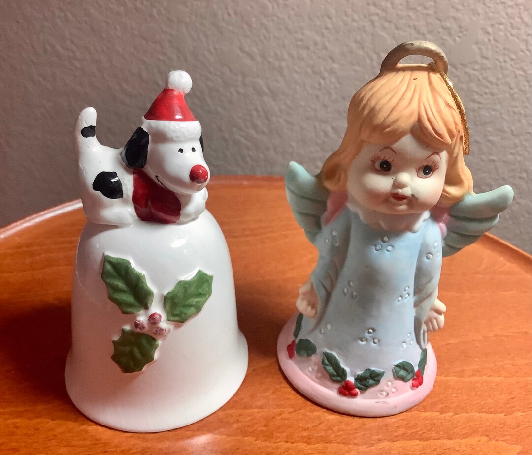 Christmas Angel & Snoopy Dog Bell Ornaments 2 Pieces Excellent ...