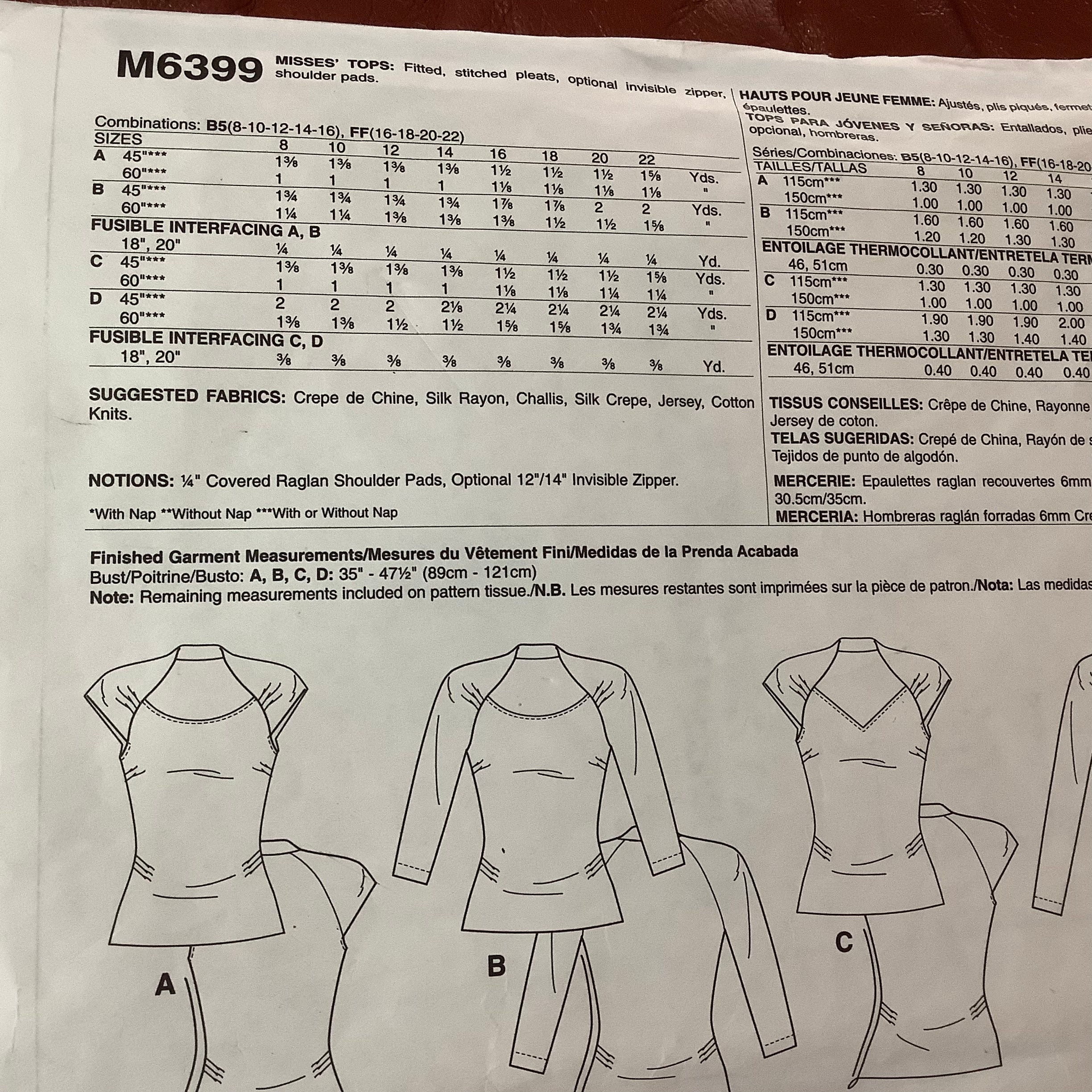 Mccalls 6399 Misses Tops Pattern Fitted Stitched Pleats - Etsy UK