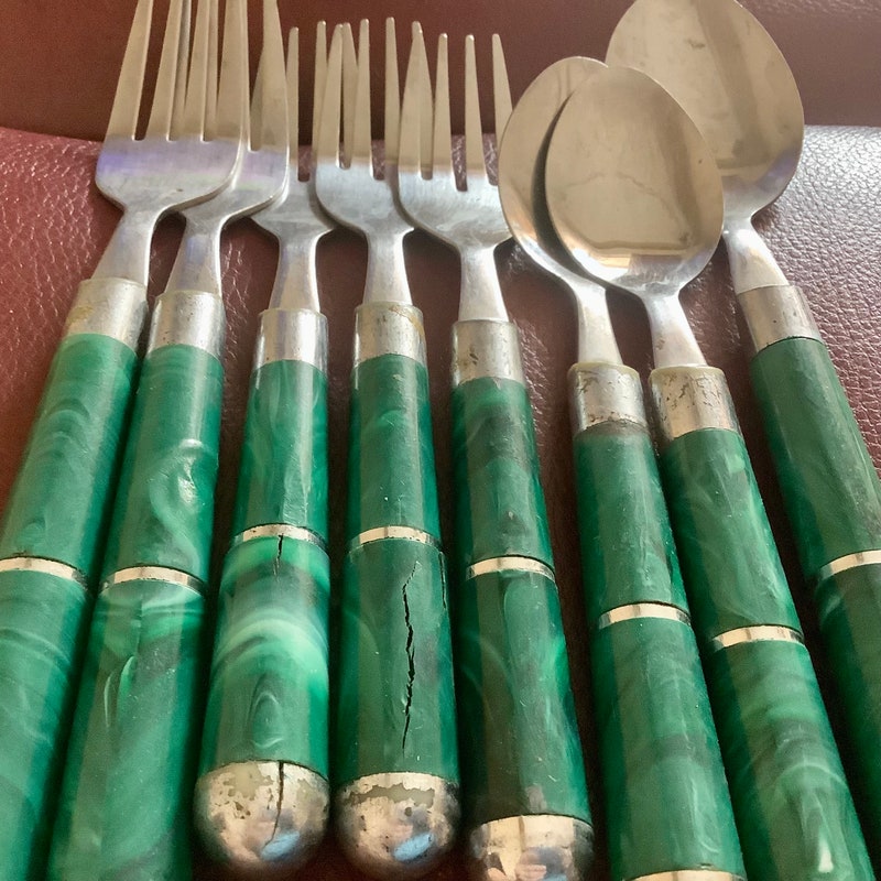 Silverware With Green Handles - Etsy