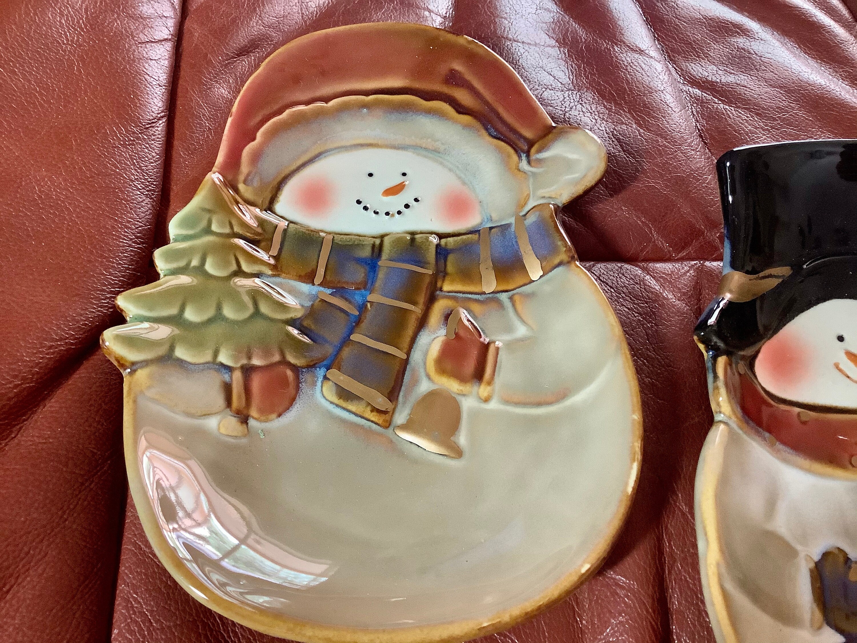 Small Ceramic Snowman Plates Set of 2 6.5 Tall 4.5 Wide - Etsy UK