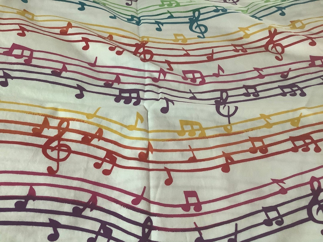 Musical Notes Print Cotton Fabric Remnant 1 Yard by 45 Wide Great ...