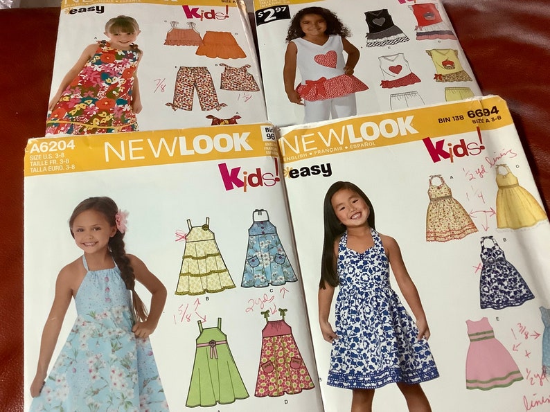 Four New Look Patterns 6204 6694 6961 6476 Girls | Etsy