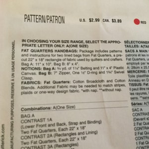 Butterick 4839 Tote Pattern From Fat Quarters 11 by 10 Bag | Etsy