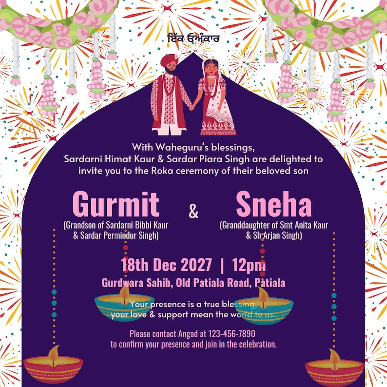 Pastel Pink Sikh Roka Ceremony Invitation Card Customizable Indian ...