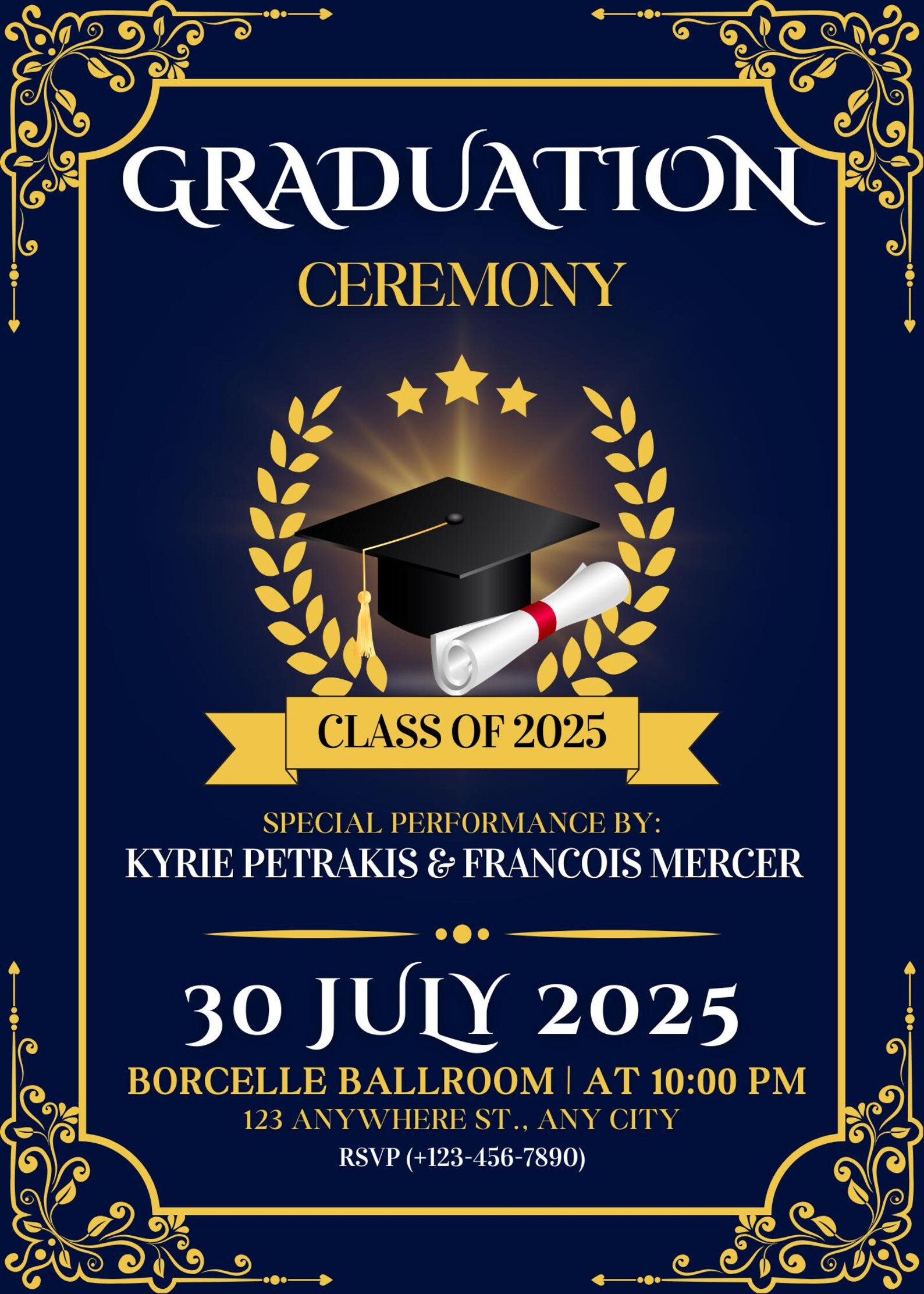 Graduation Invitation Card, Classy Graduation Party Invitation Elegant ...