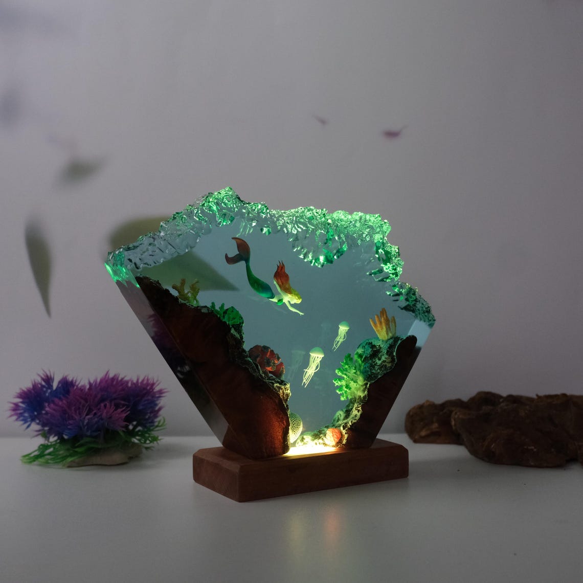 Jellyfish and Mermaid Resin Night Lights, Ocean Resin Lamp,table Lamp ...