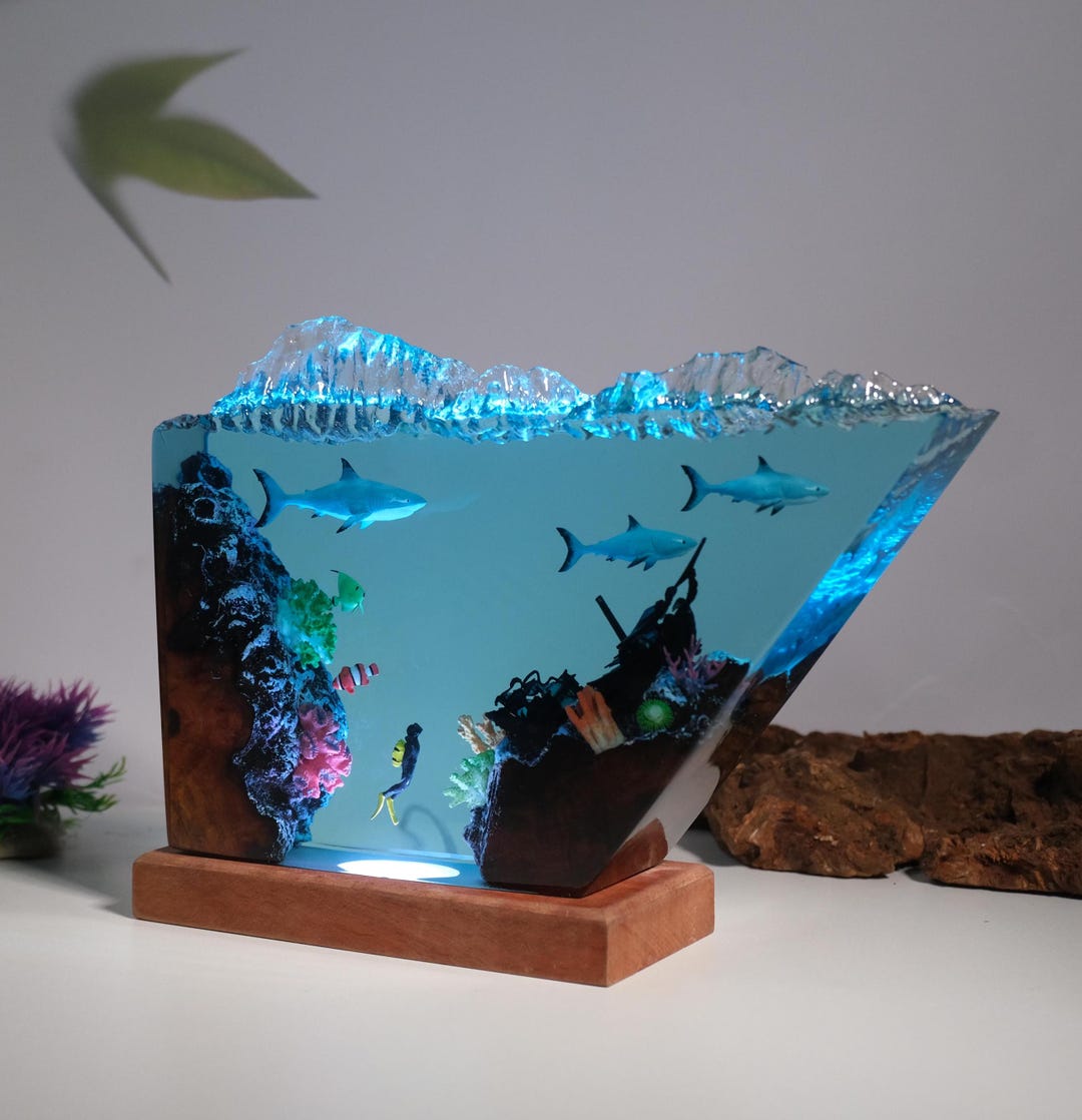 White Shark Family Resin Lamp,epoxy Resin Lamp,custom Resin Lamp ...