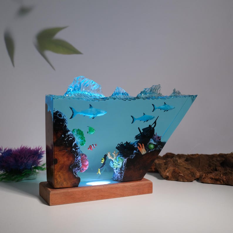 White Shark Family Resin Lamp,epoxy Resin Lamp,custom Resin Lamp ...