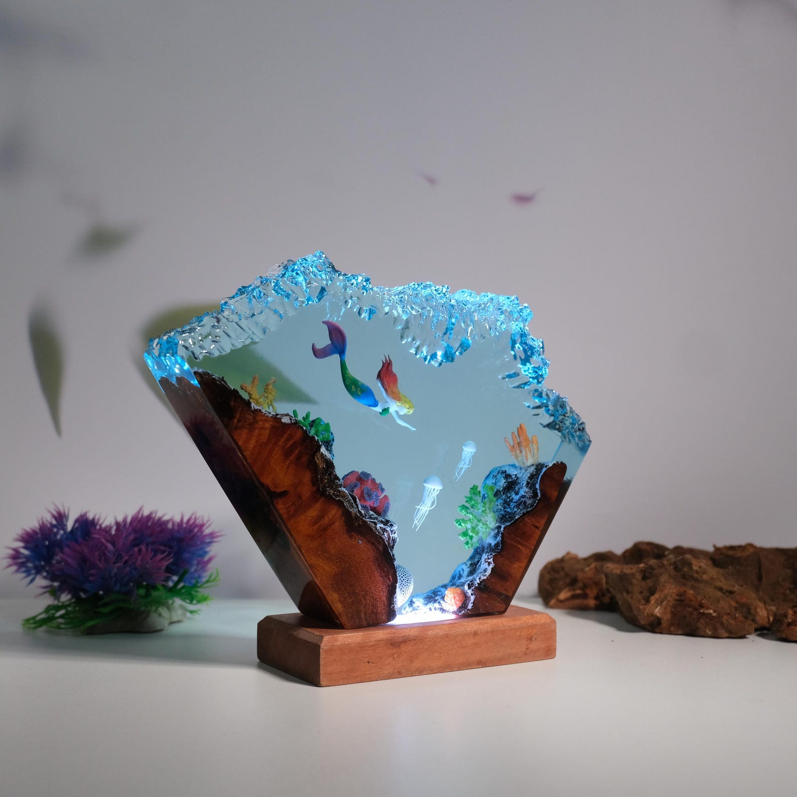 Jellyfish and Mermaid Resin Night Lights, Ocean Resin Lamp,table Lamp ...