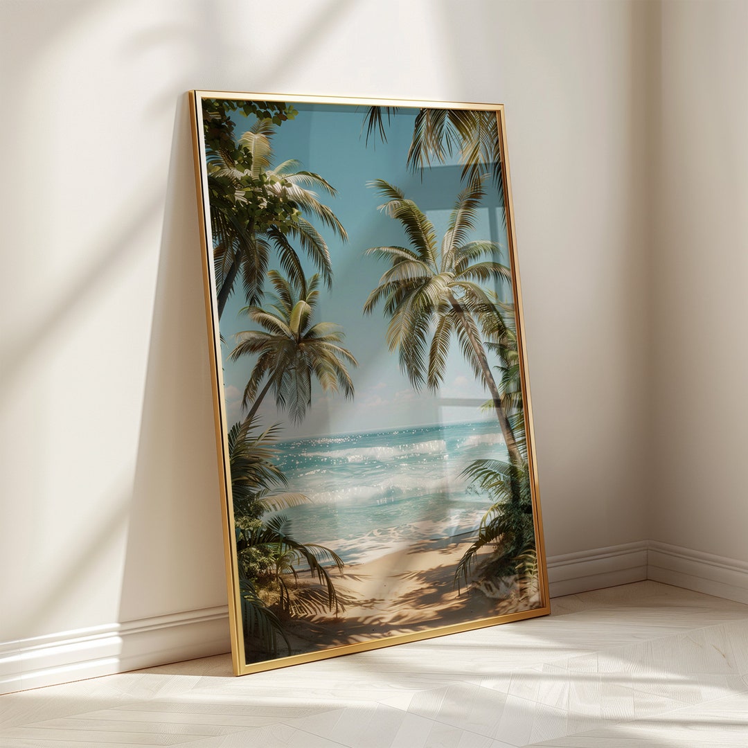 Serene Tropical Beach Paradise With Palm Trees, Coastal Beach View ...