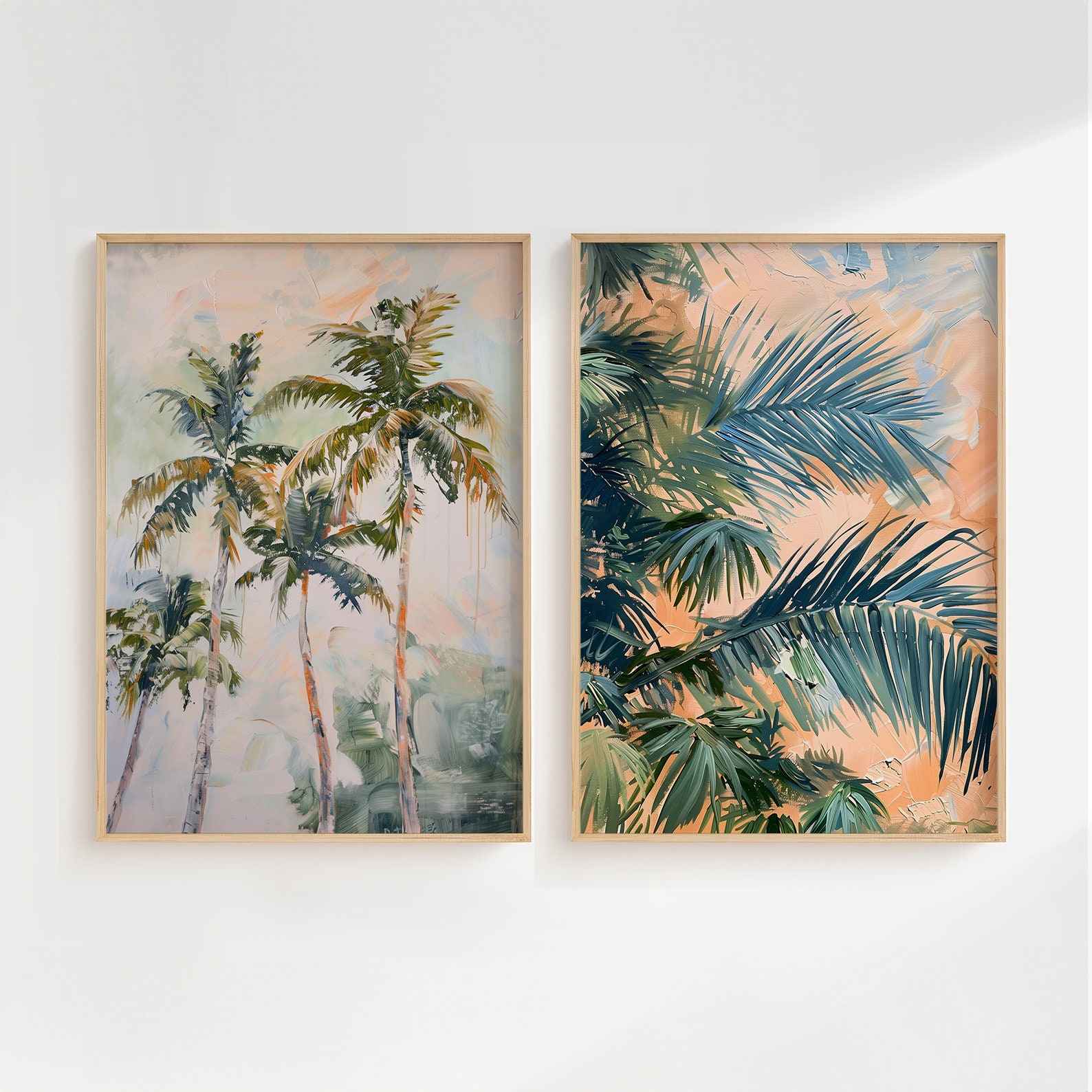 Tropical Painting of Palm Trees Set of 2 Print Wall Art, Tropical ...