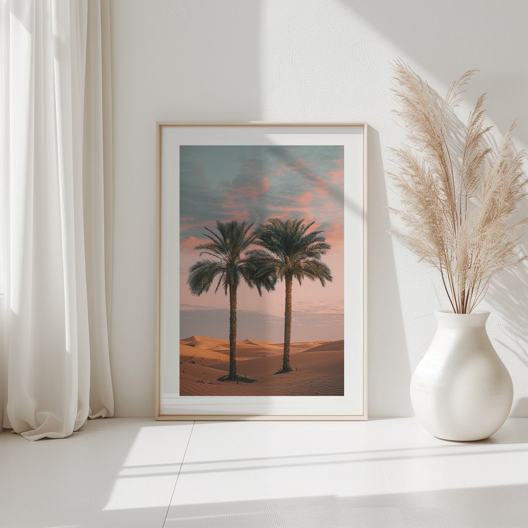 Pink Palm Trees on Desert Print Wall Art, Desert Prints, Boho Pink ...