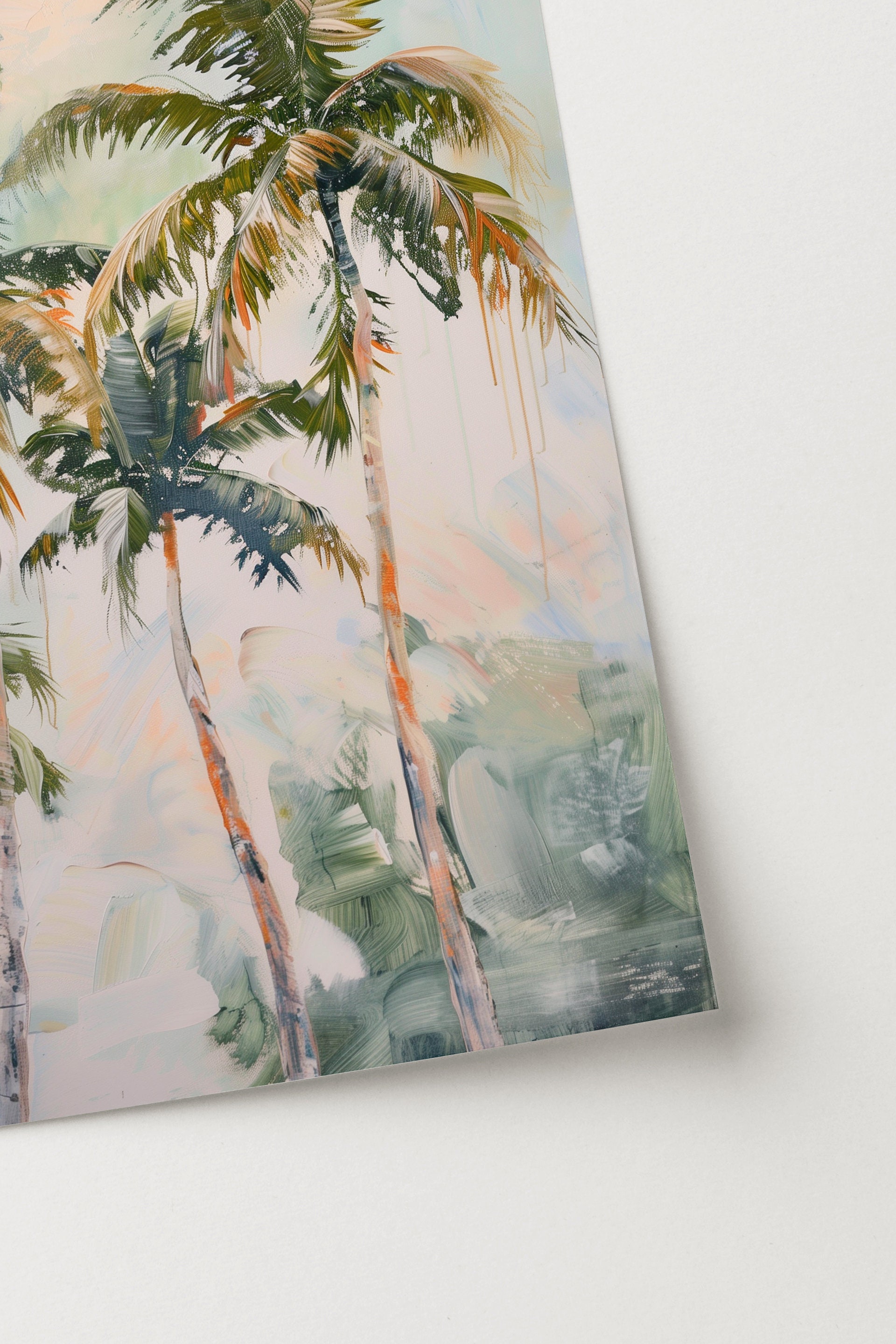 Tropical Painting of Palm Trees Set of 2 Print Wall Art, Tropical ...