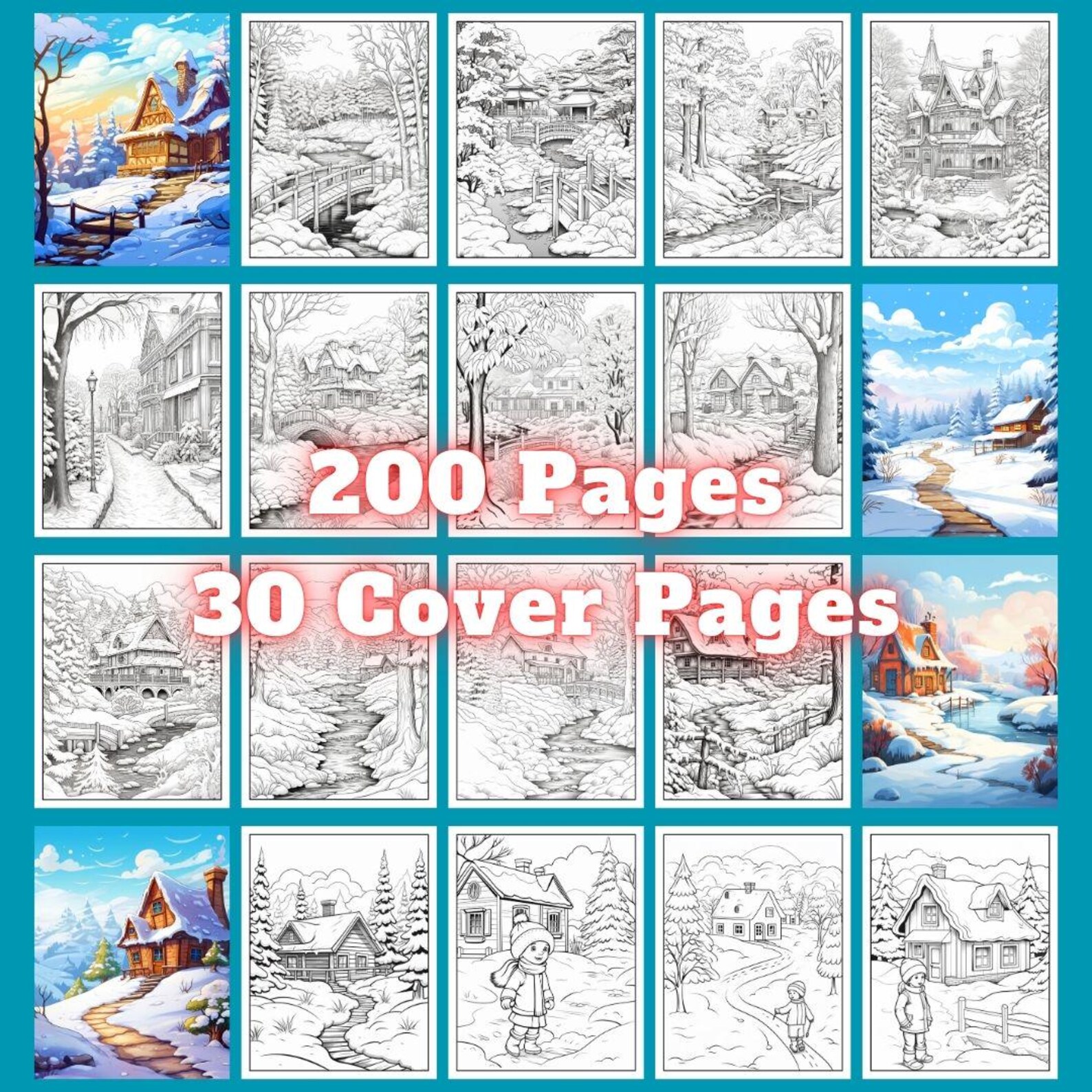 Vol 1 200 Pages Winter Scenes Coloring Book, Winter Coloring Pages ...