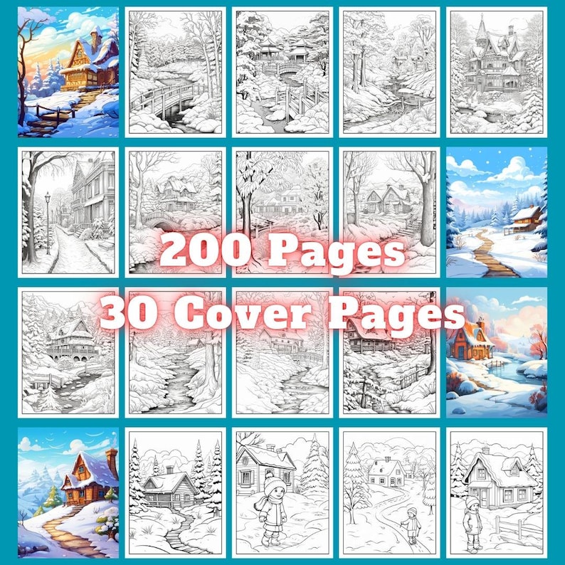 Vol 1 200 Pages Winter Scenes Coloring Book, Winter Coloring Pages ...