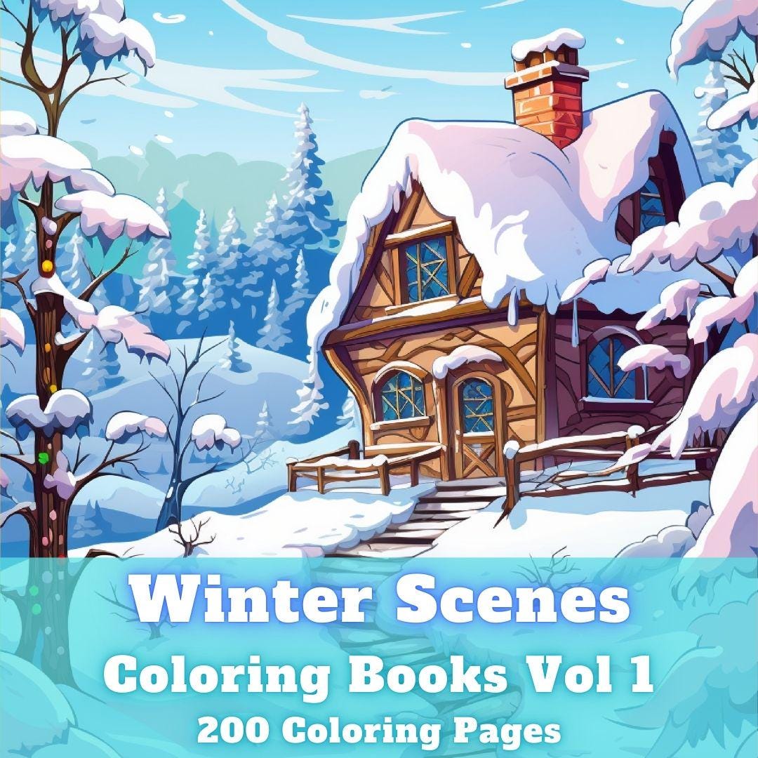 Vol 1 200 Pages Winter Scenes Coloring Book, Winter Coloring Pages ...