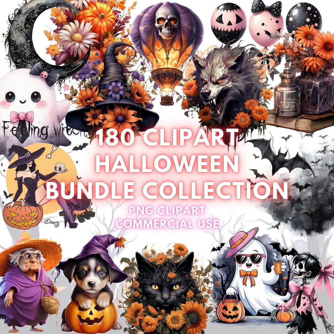 Halloween Clipart Bundle, 180 Cute Halloween Clipart, Pumpkins, Ghosts ...