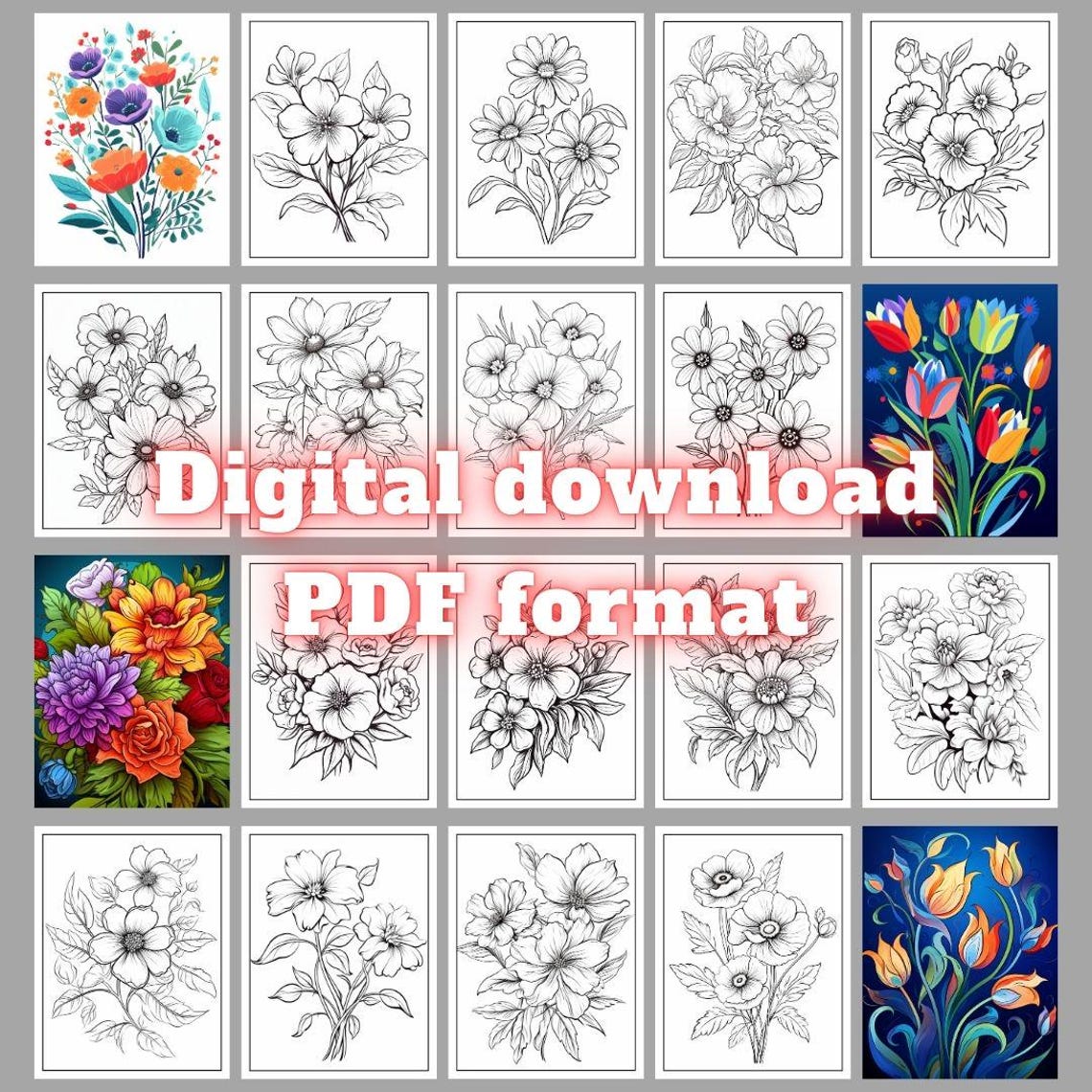 148 Elegant Flower Coloring Pages Vol 1 Adults and Kids Coloring Book ...