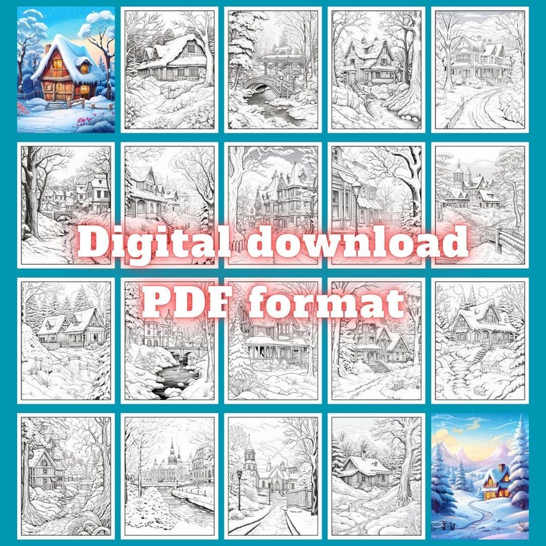 Vol 1 200 Pages Winter Scenes Coloring Book, Winter Coloring Pages ...