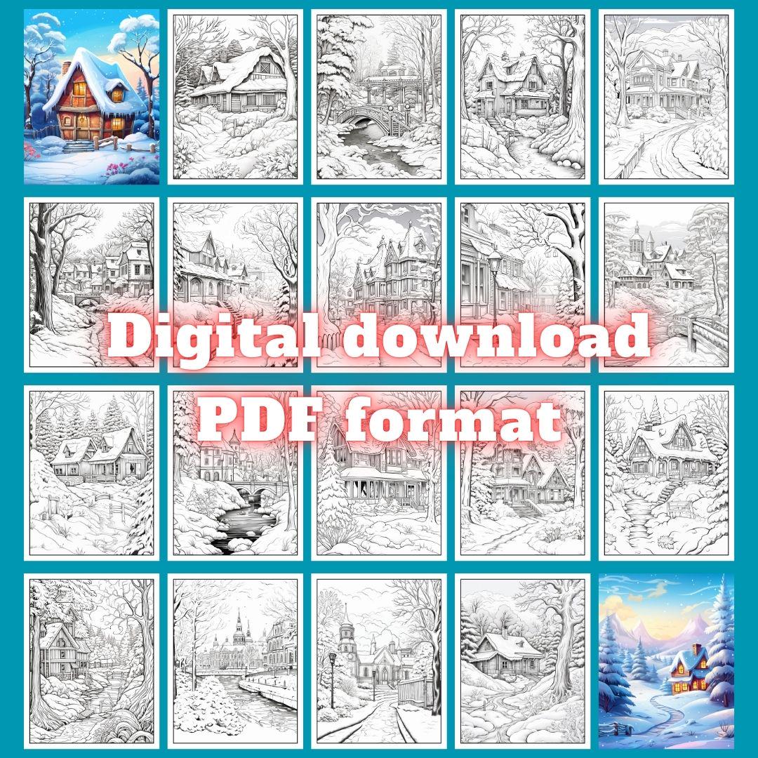 Vol 1 200 Pages Winter Scenes Coloring Book, Winter Coloring Pages ...