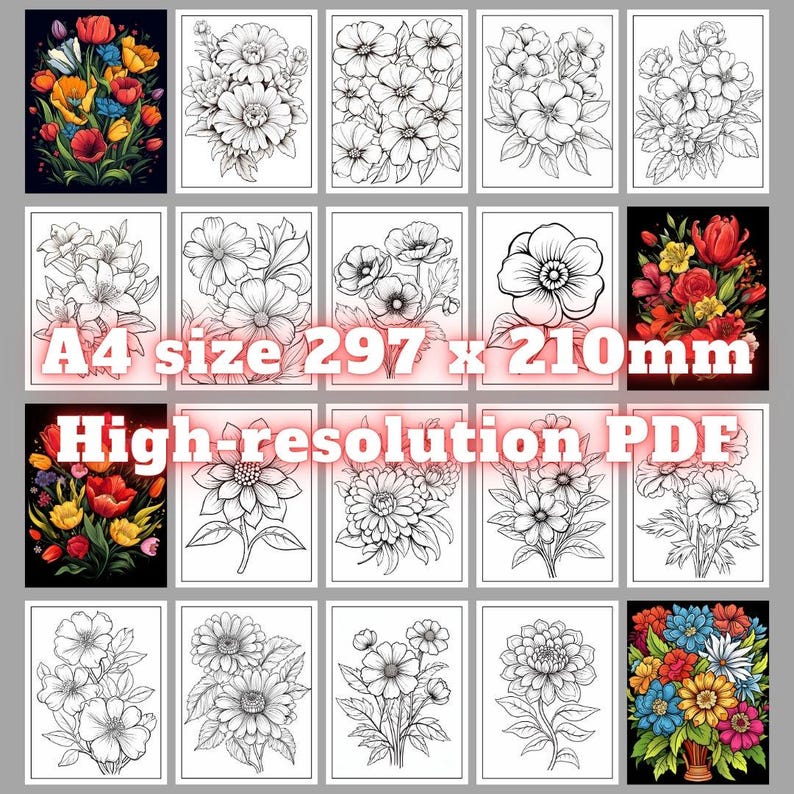 148 Elegant Flower Coloring Pages Vol 1 Adults and Kids Coloring Book ...
