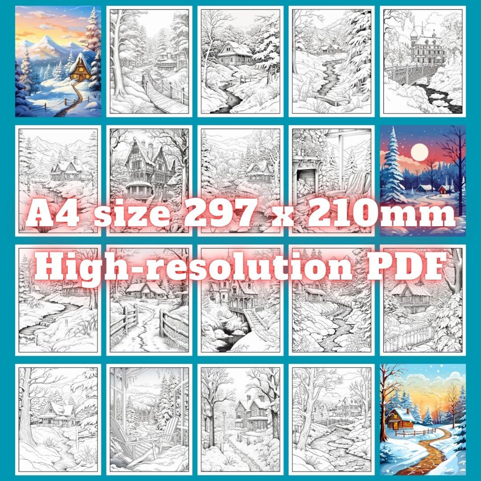 Vol 1 200 Pages Winter Scenes Coloring Book, Winter Coloring Pages ...