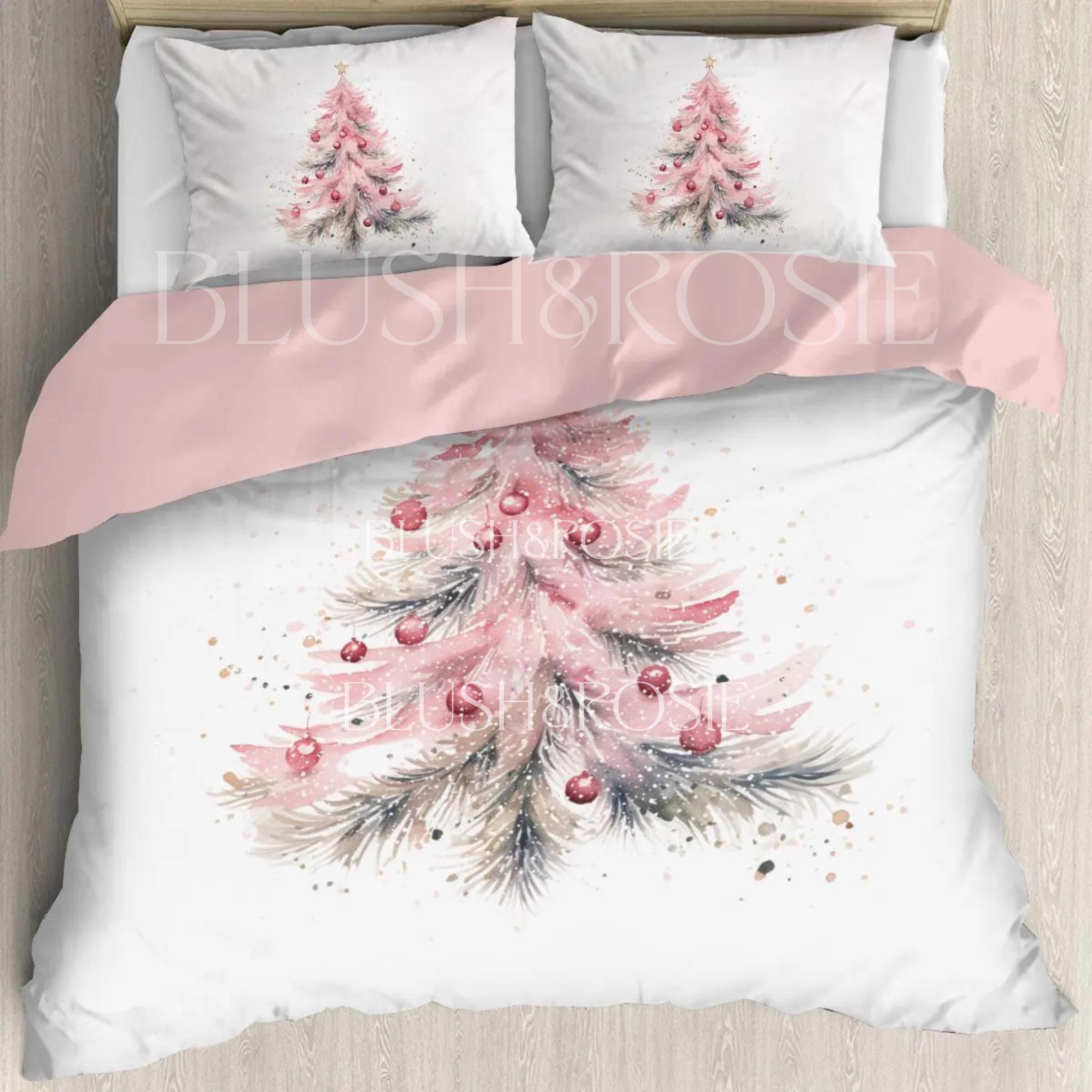 Blush Pink Christmas Tree Bedding Set, Duvet Cover, Pink Holiday ...
