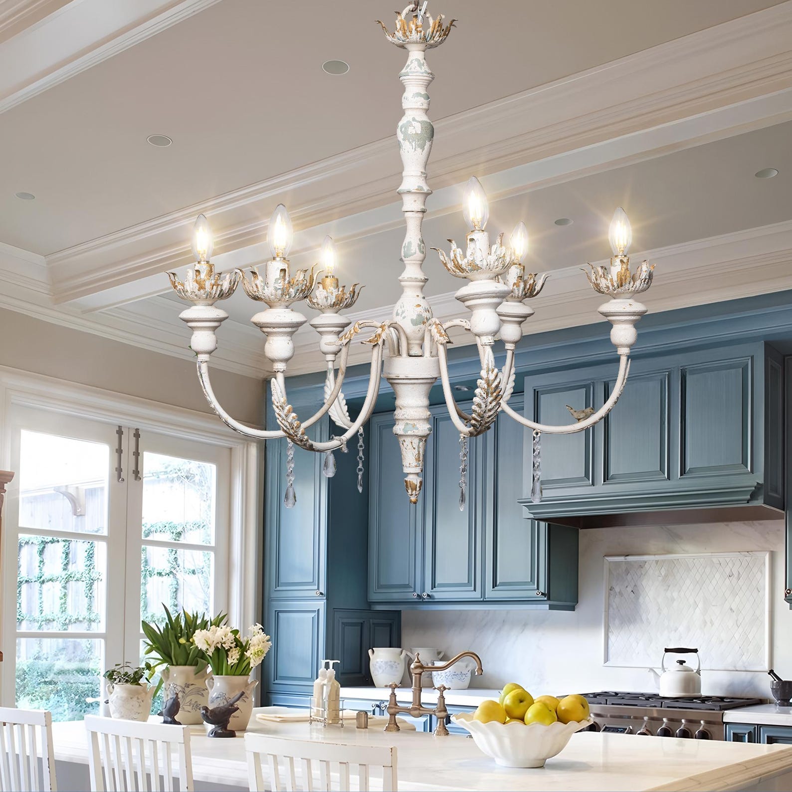 French Style Metal Pendant Light, Large White Pendant Light, Used for ...