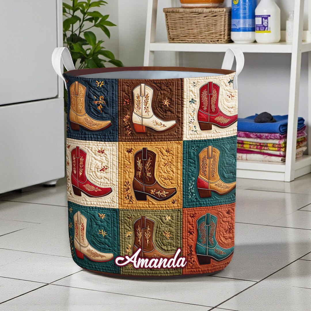 Cowboy/ Cowgirl Boots Laundry Basket, Personalized Western Style Fabric ...