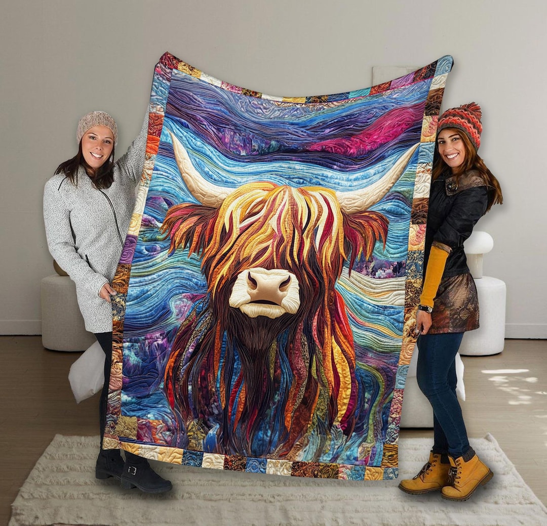 Highland Cow Quilt Blanket, Highland Cow Throw Blanket, Nature Blanket ...
