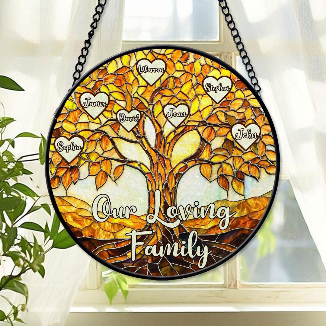Custom Family Tree Names Window Hangings Suncatcher, Family Names Faux ...