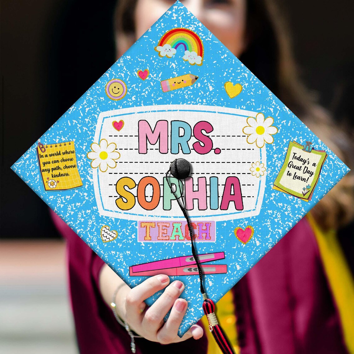 Custom Teacher Graduation Cap Topper, Colorful Teacher Graduation Cap ...