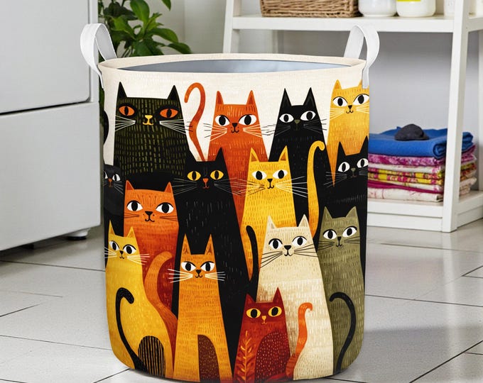 Cute Cat Laundry Basket, Foldable Fabric Laundry Hamper With Handles ...