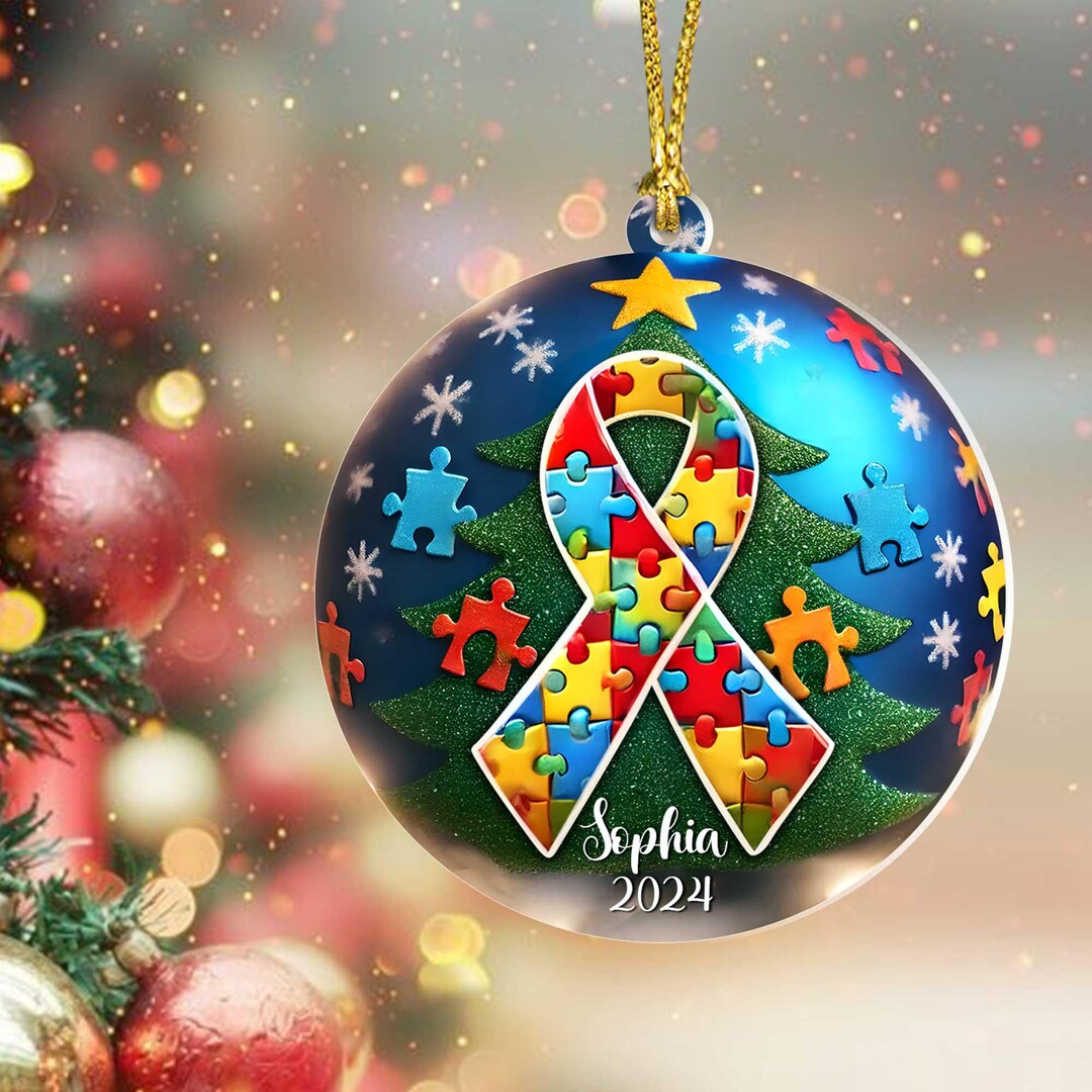 Personalized 2D FLAT Autism Acrylic Ornament, Autism Awareness Ornament ...