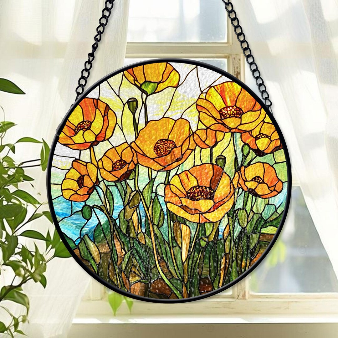 California Poppy Stained Glass Suncatcher, California Poppy Window ...